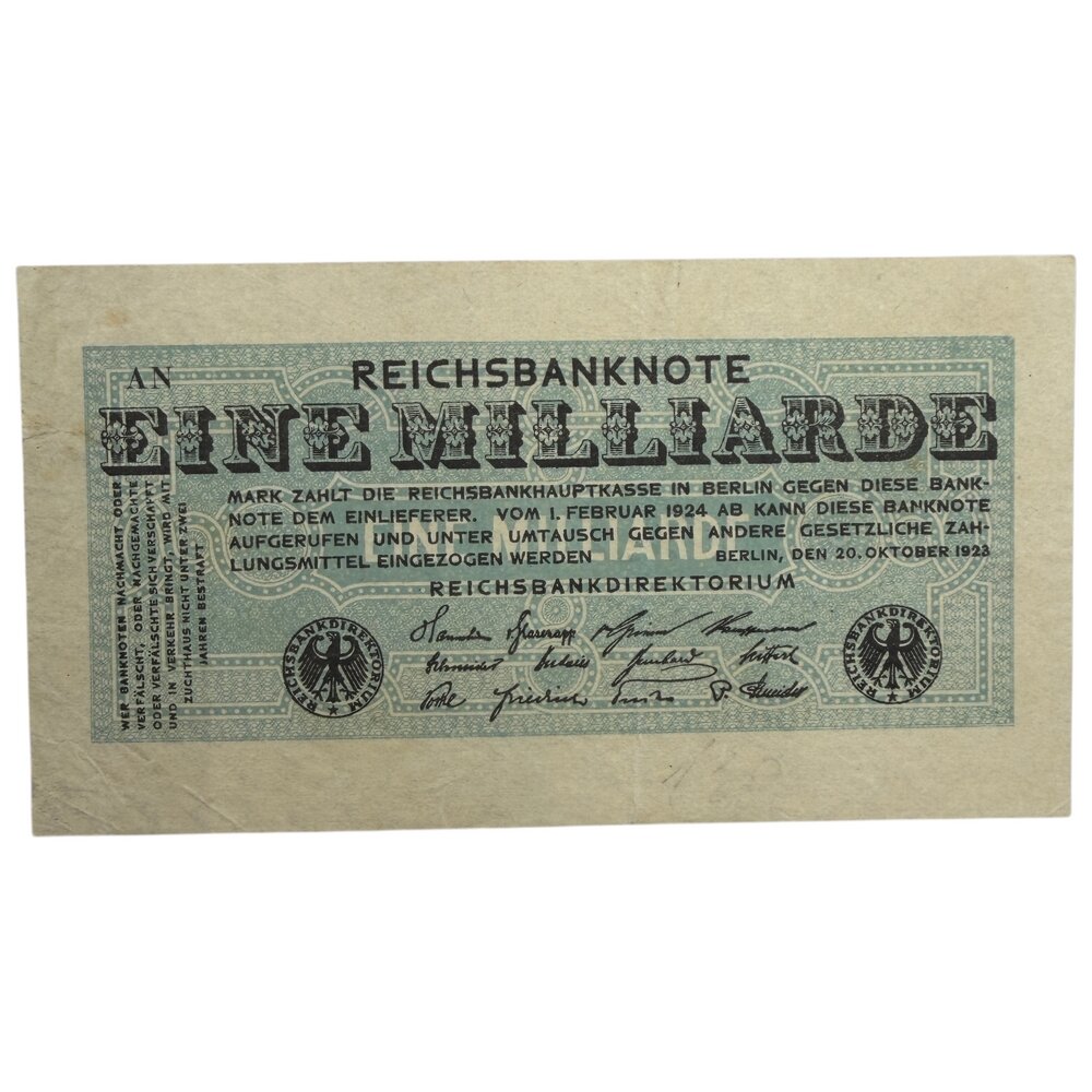 Веймарская республика 1000000000 (1 миллиард) марок 1923 г. (20.10) (ВЗ - Цветы) (Серия AN)
