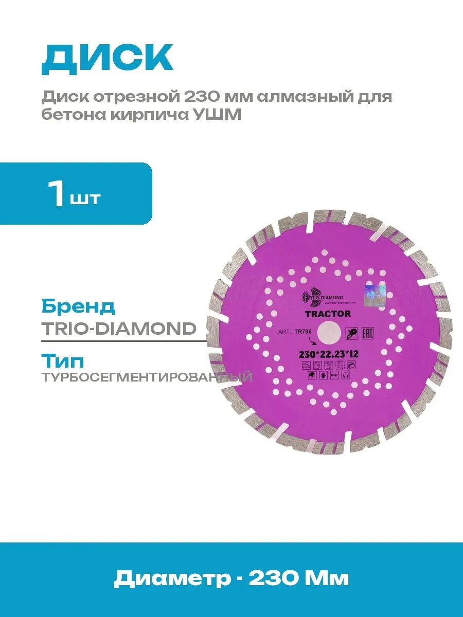 Алмазный диск 230 мм для железобетона и тротуарной плитки