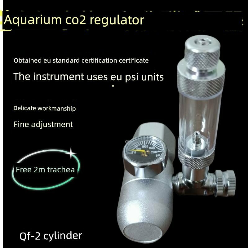 Серебристый одноступенчатый регулятор CO2 с барометром, резьба G5/8, в комплекте ключ и 2 м шланга