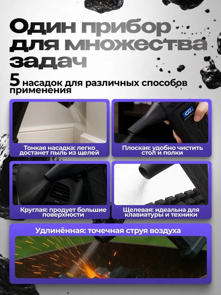 Воздуходувка NATION PRIDE беспроводная черная с LED-подсветкой 90 минут работы 14000 об/мин — фото 1