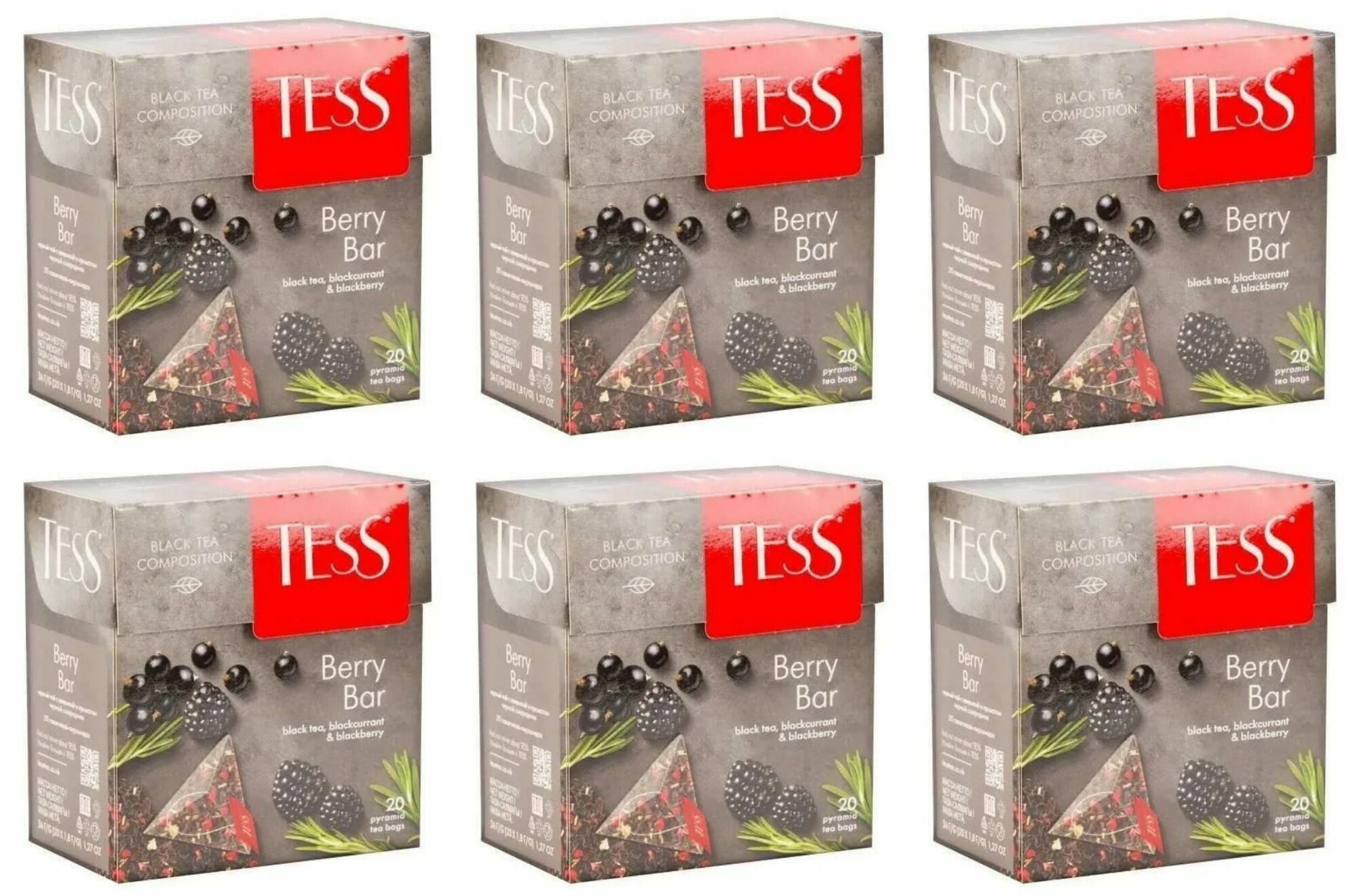 Tess Чай черный Berry Bar, с ежевикой и черной смородиной, 20 пирамидок по 1,8 г, 6 уп