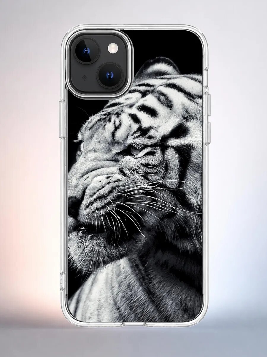 Чехол iPhone 14 тигр в профиль силиконовый