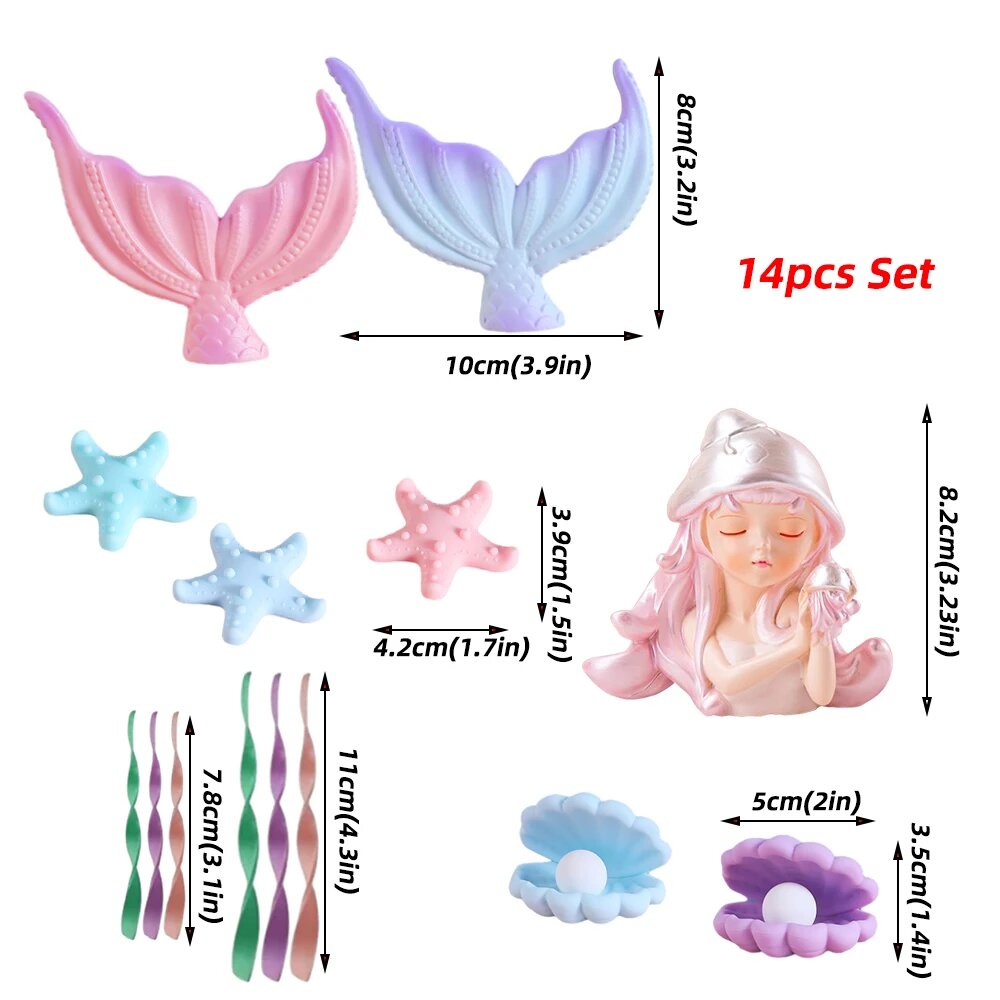 Топперы для торта "Русалка", ПВХ 14pcs set C