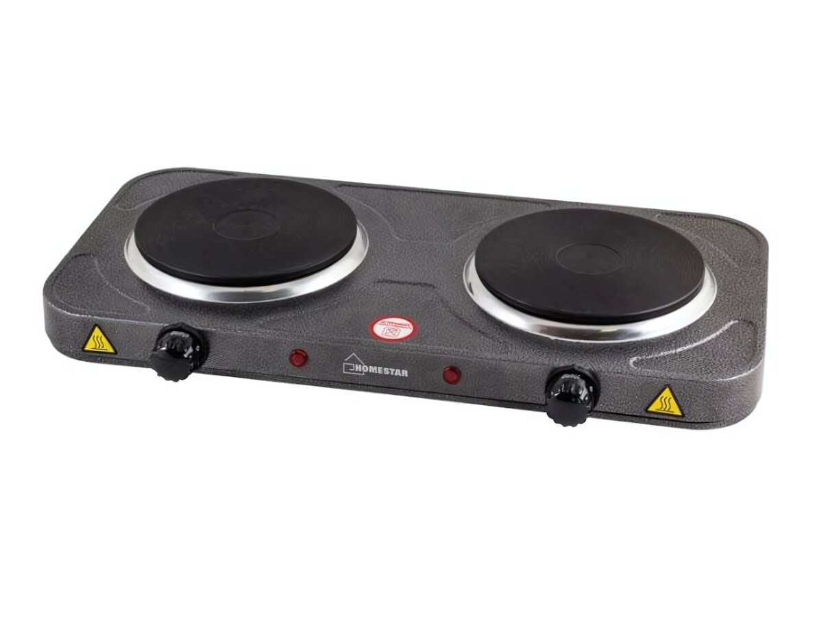 Плитка электрическая настольная HOMESTAR HS-1104, 2 чугунные конфорки 155мм, 2000Вт, защита от перегрева