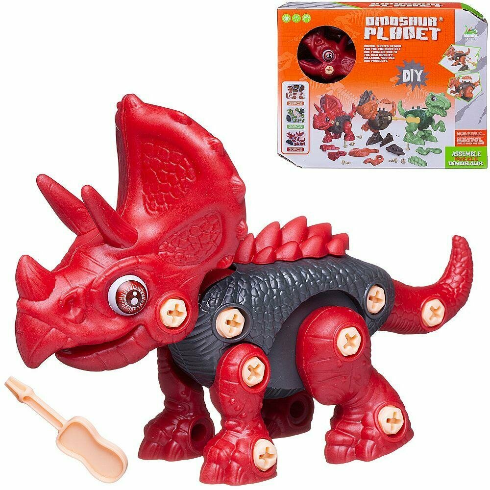 Конструктор JUNFA "Dinosaur Planet" динозавр с отверткой, развивающий, красный, 20,5х16,5 см