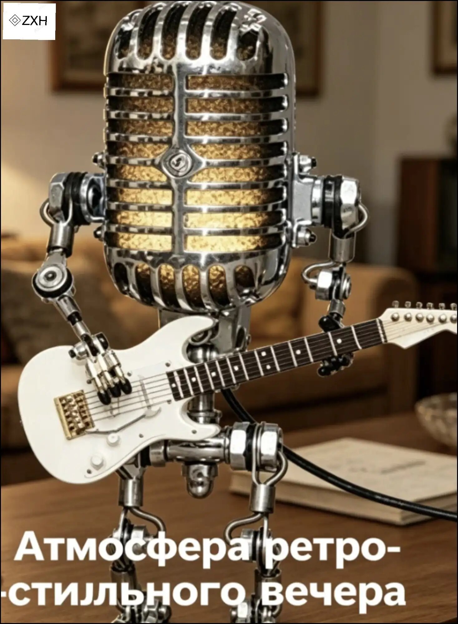Металлическое украшение-ночник в форме микрофона, 20*10*8 см, белая гитара