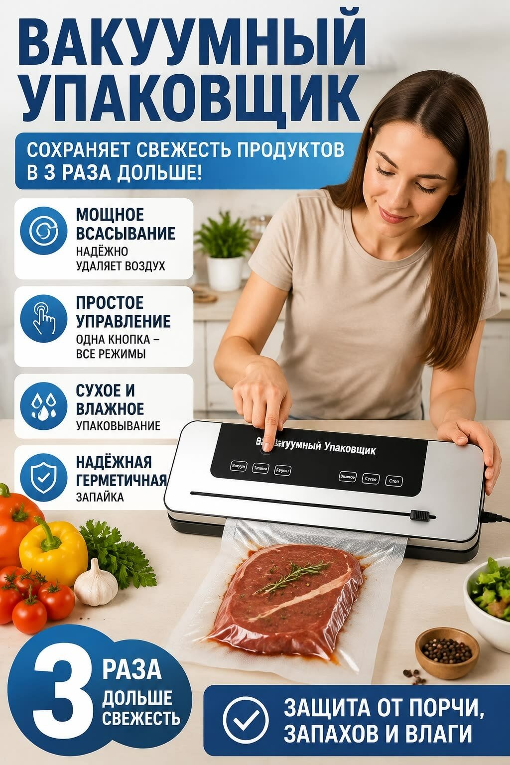Вакуумный упаковщик, Сумка, АБС пластик, для дома