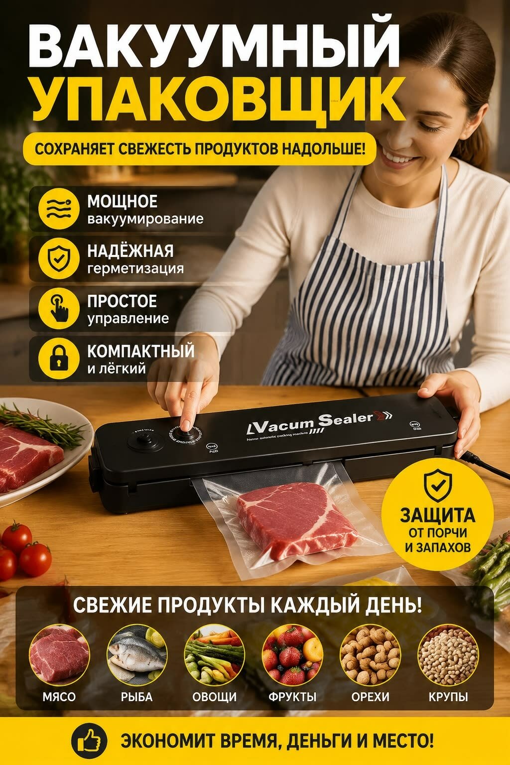 Вакуумный упаковщик, Сумка, АБС пластик, чёрный полностью автоматический герметичный для дома