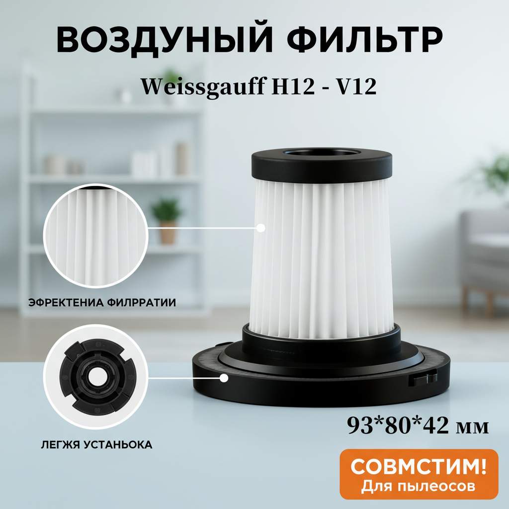 Комплект фильтров Вайсгауфф H12 V12 для вертикальной модели V12 бесщеточный 400 500 630 один предмоторный хепа