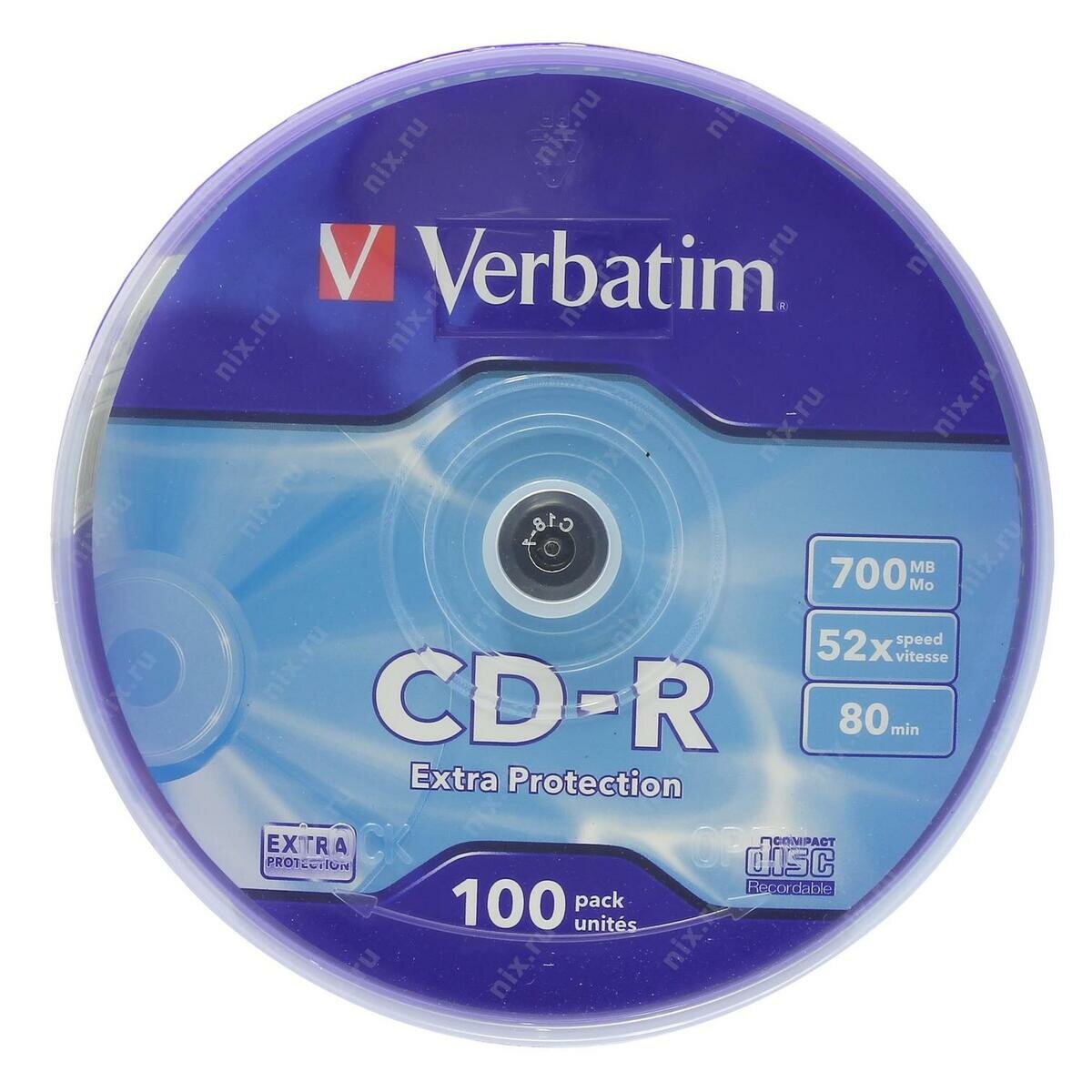 CD-R Verbatim 700Mb 52x sp. уп.100 шт на шпинделе 43411/43430 — фото 1