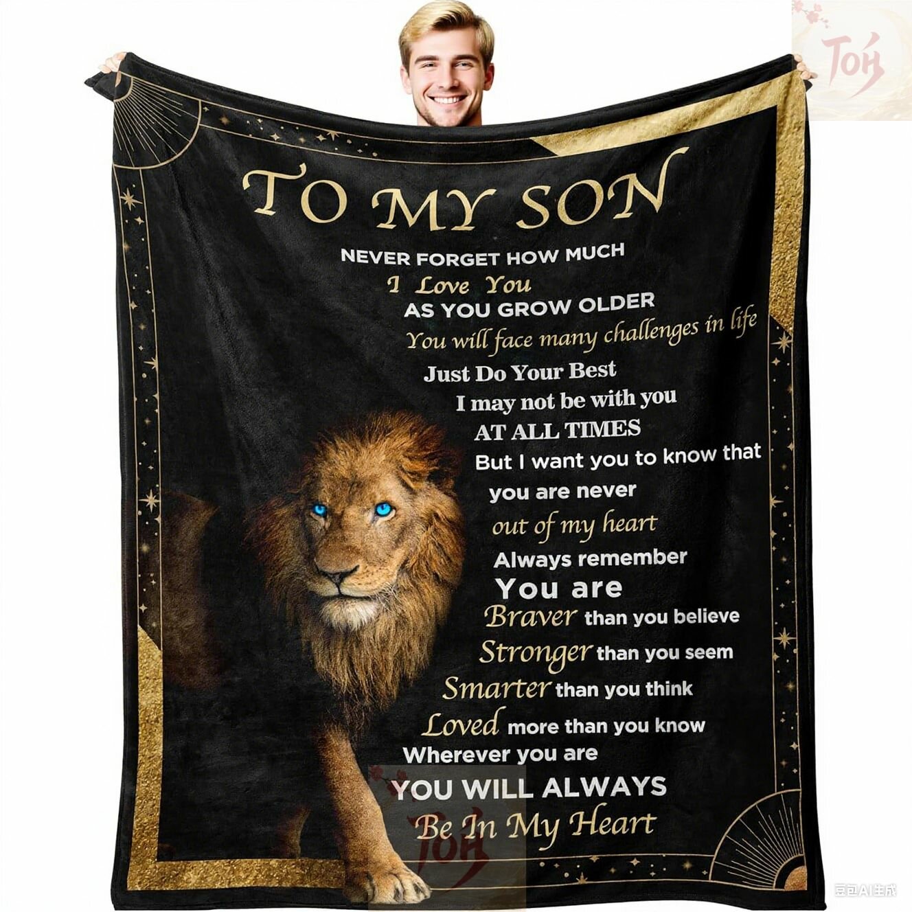 Плед "TO MY SON" с львом - теплый для дома, идеальный подарок для сына