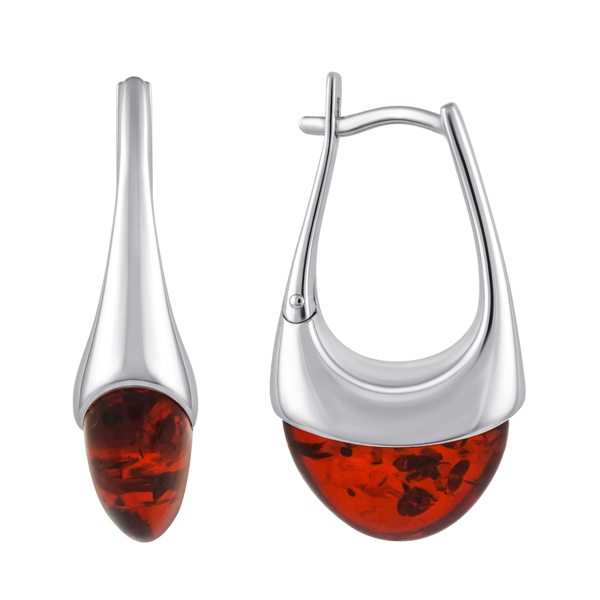 Серьги Яхонт, серебро, 925 проба, янтарь