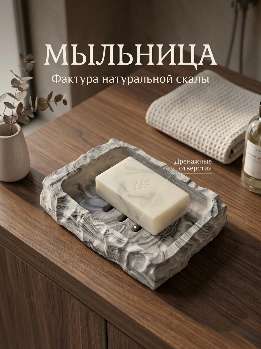 Мыльница "Мрамор", ручная работа, гипсовая, устойчивая, для ванной комнаты