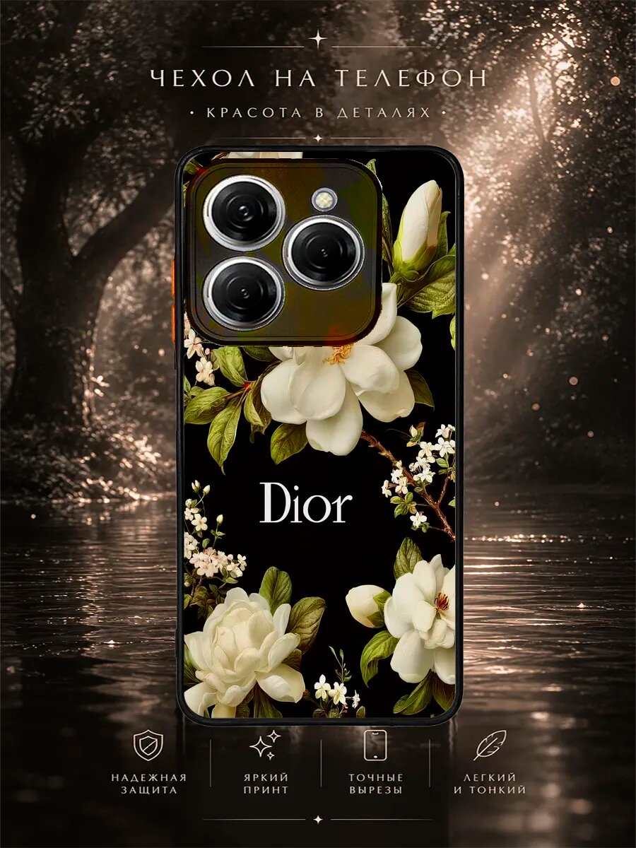 Матовый чехол на Spark 20/20C Dior с цветами арт
