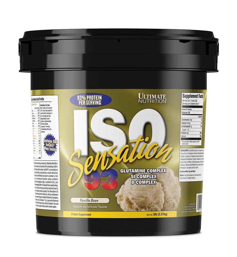 Ultimate Nutrition ISO Sensation 93, Протеин сывороточный, для набора мышечной массы и похудения, 2.27кг вкус ванили