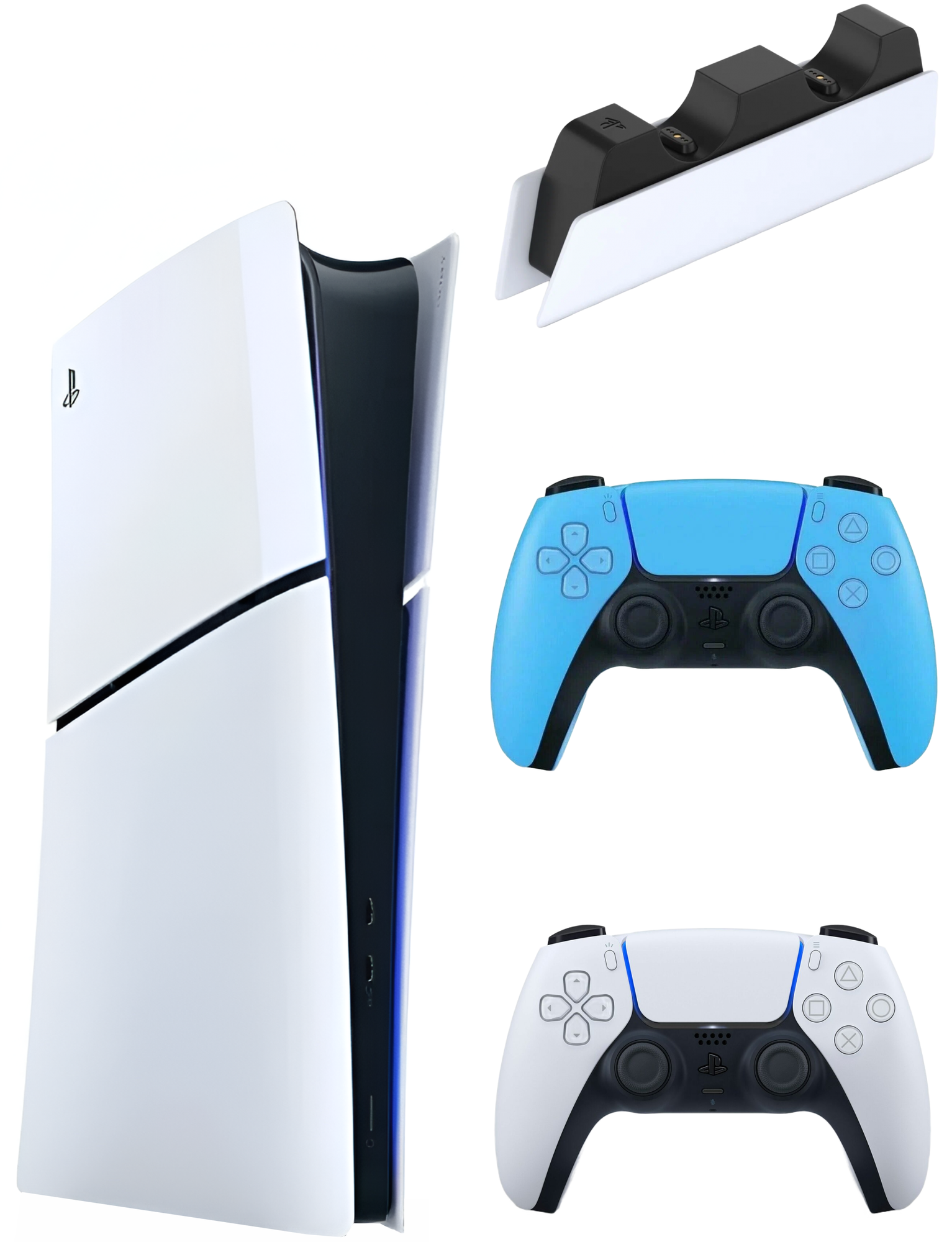 Игровая приставка Sony PS 5 Slim Digital, 825ГБ (без дисковода)+2-ой геймпад(голубой)+Зарядная станция