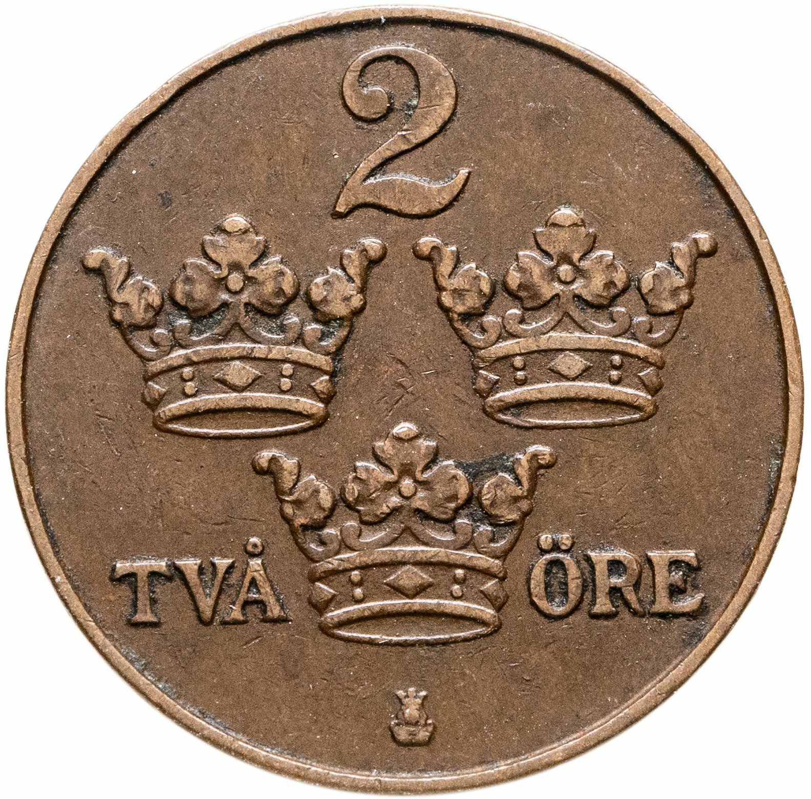 Швеция 2 эре ore 1909, Бронза, в сохранности XF