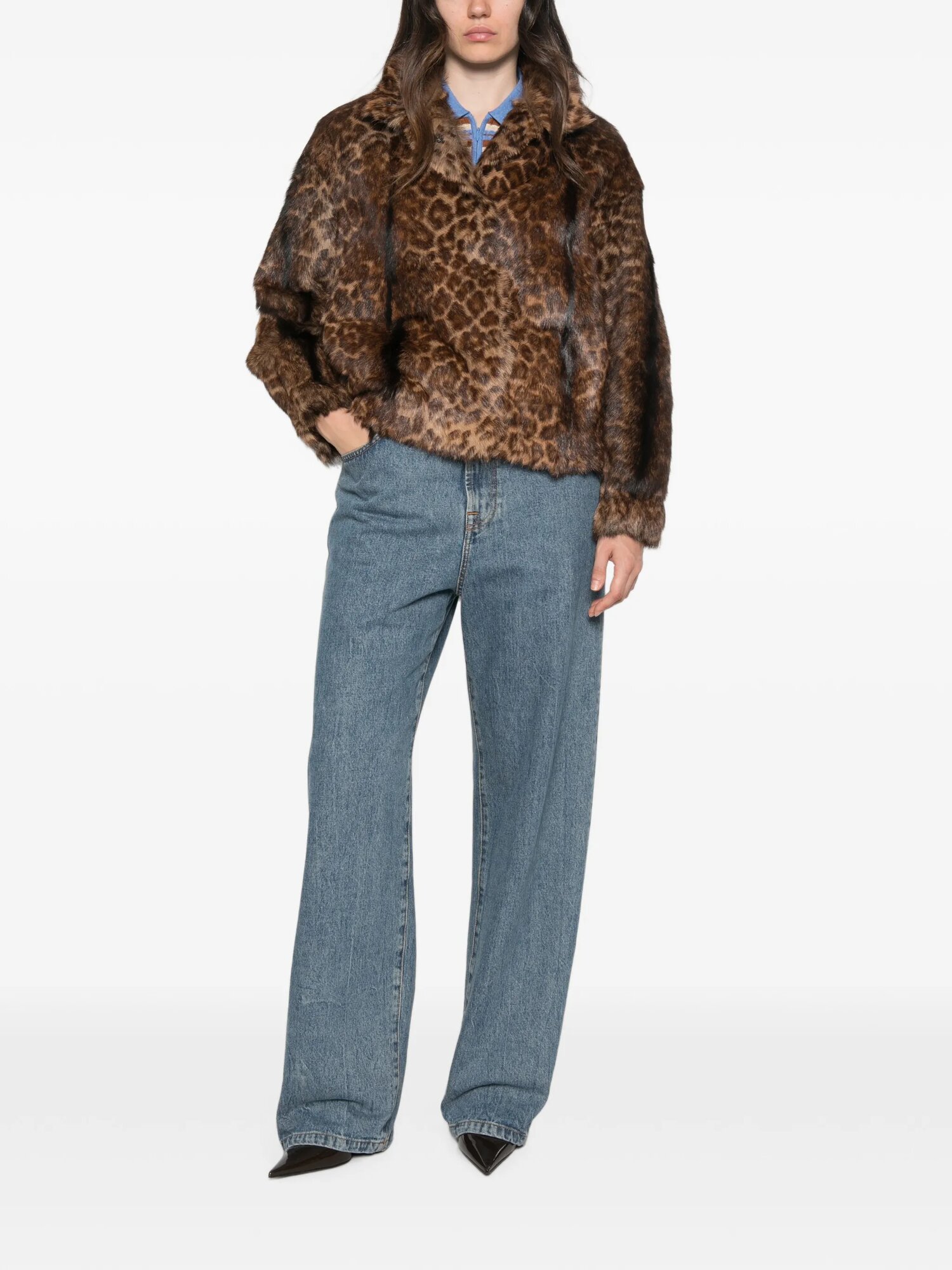Куртка Salvatore Santoro Leopard-print long-sleeve jacket, размер 44, brown — фото 1