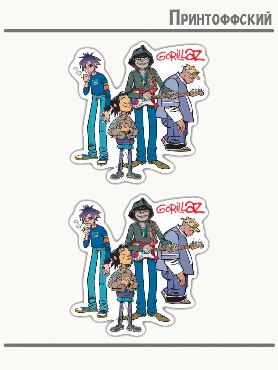 2-е (Две) Термонаклейки рок группа gorillaz горилаз