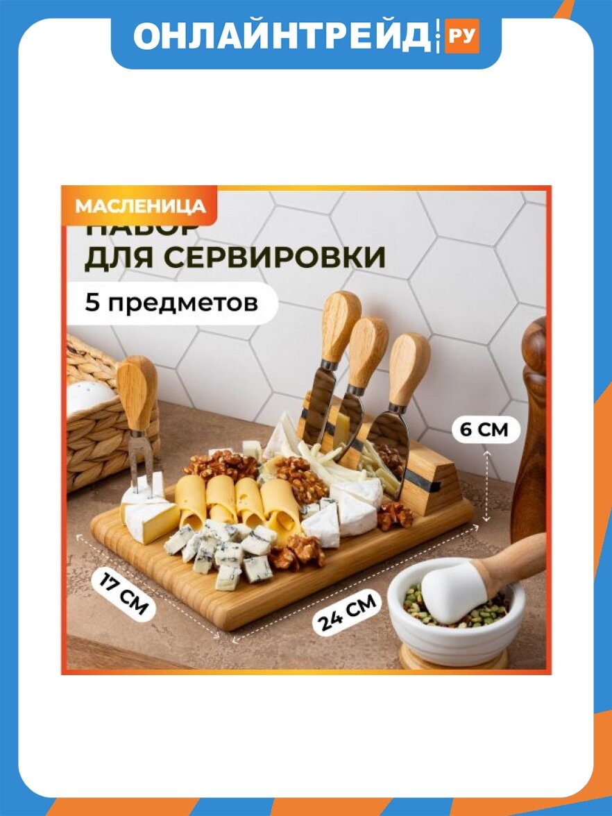 Набор 5 предметов для сервировки сыра Elan Gallery 24х17х6см, с магнитным держателем (240243)