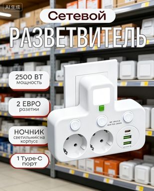 Эксклюзивный адаптер сетевой USB и TypeC, с индивидуальными выключателями