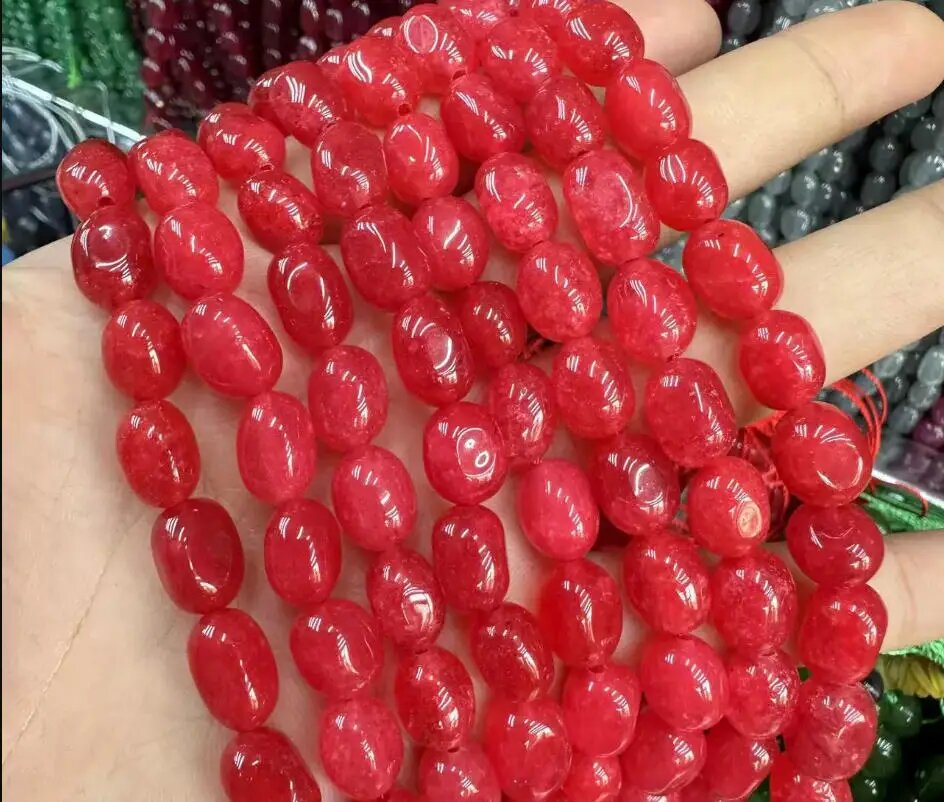 SUMOORL Бусины из натурального камня, агат, кристалл, нефрит, 6x9 мм, 45 шт. red Jade