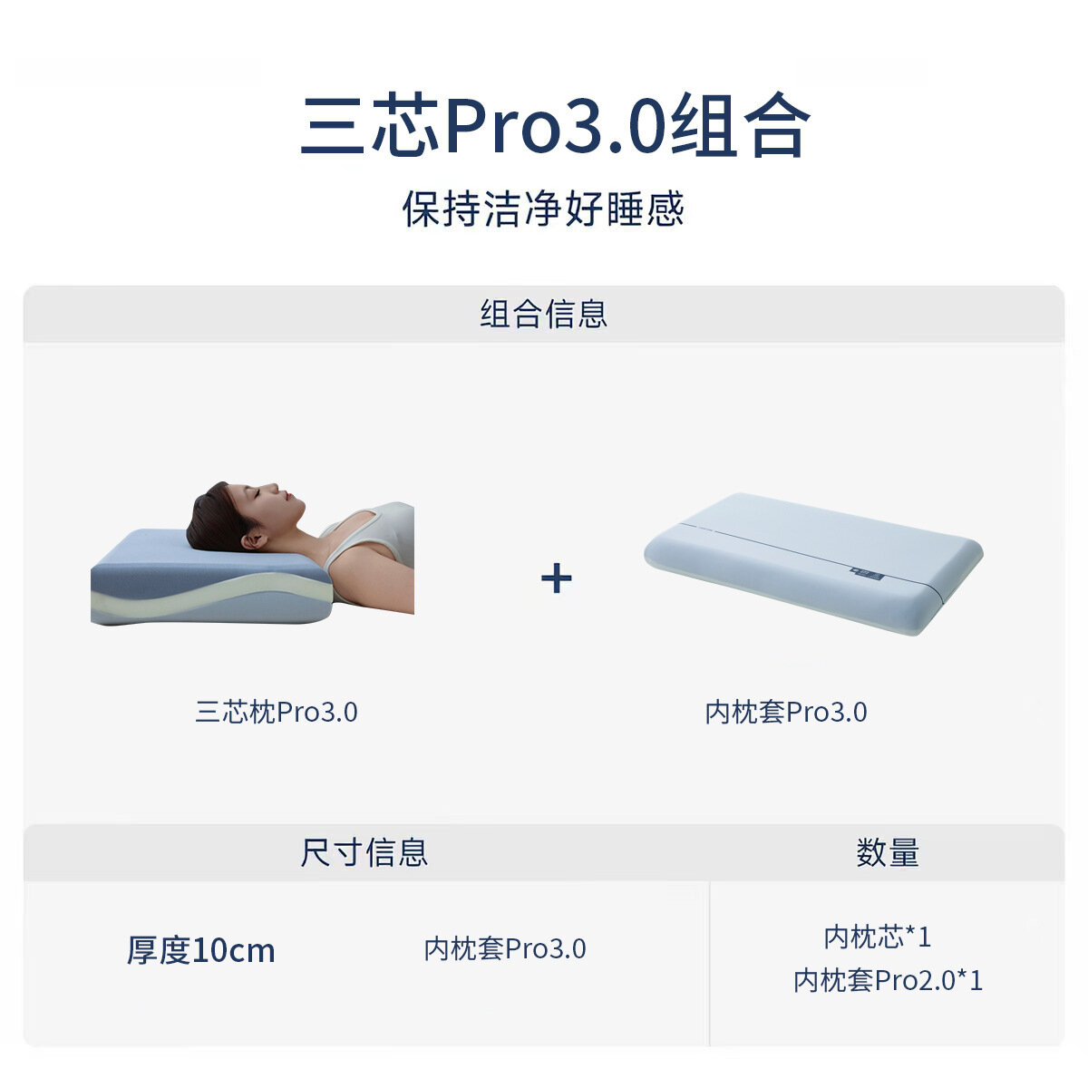 Ортопедическая подушка Deep Sleep Pro 3.0, пена с памятью, 3 ядра 10 см, 70x42x10 см, с чехлом, 1 шт