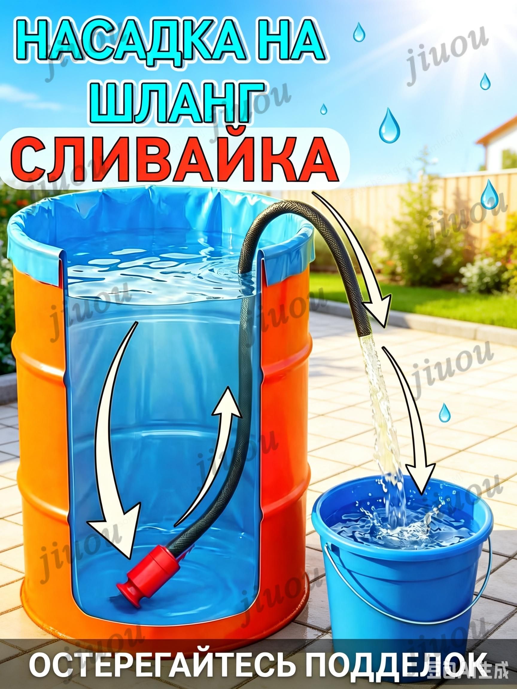 Насадка на шланг Сливайка для слива воды из бочек бассейнов