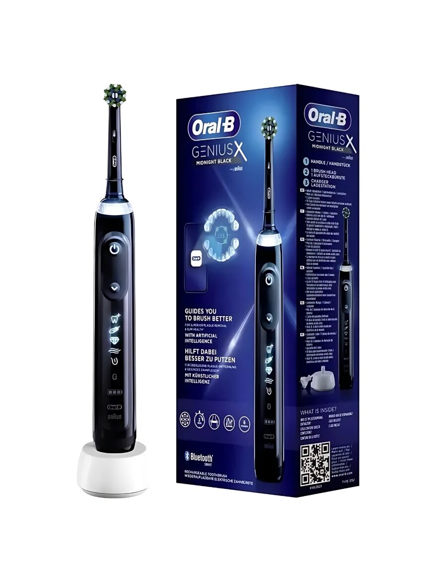 Электрическая зубная щетка Oral-B Genius X с 6 режимами и таймером, черная, Механическая
