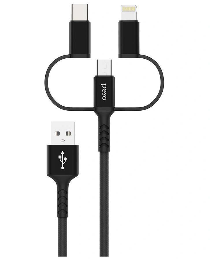 Кабель для смартфона, телефона Pero DC-06 Universal 3 in 1 Lightning/micro USB/Type-C 2А 2м черный