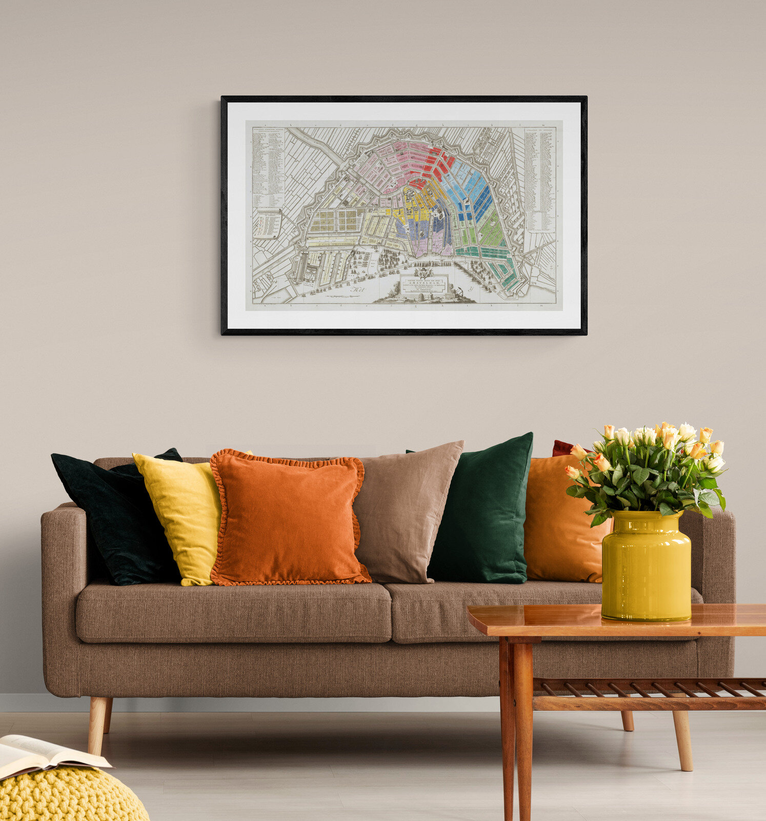 Постер / Плакат / Картина Винтажная карта Амстердама – 1795 40x50 см в раме