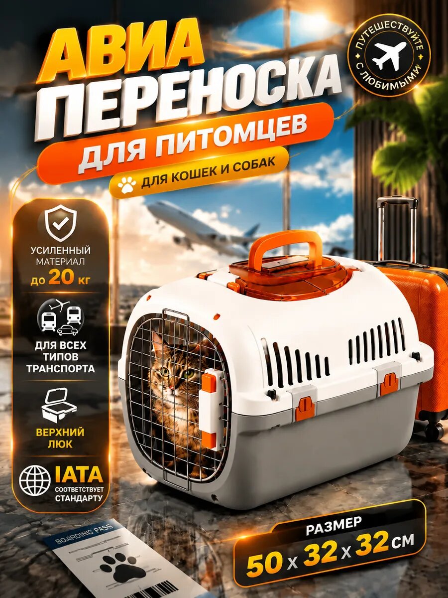 Переноска для кошек и собак пластиковая до 20 кг