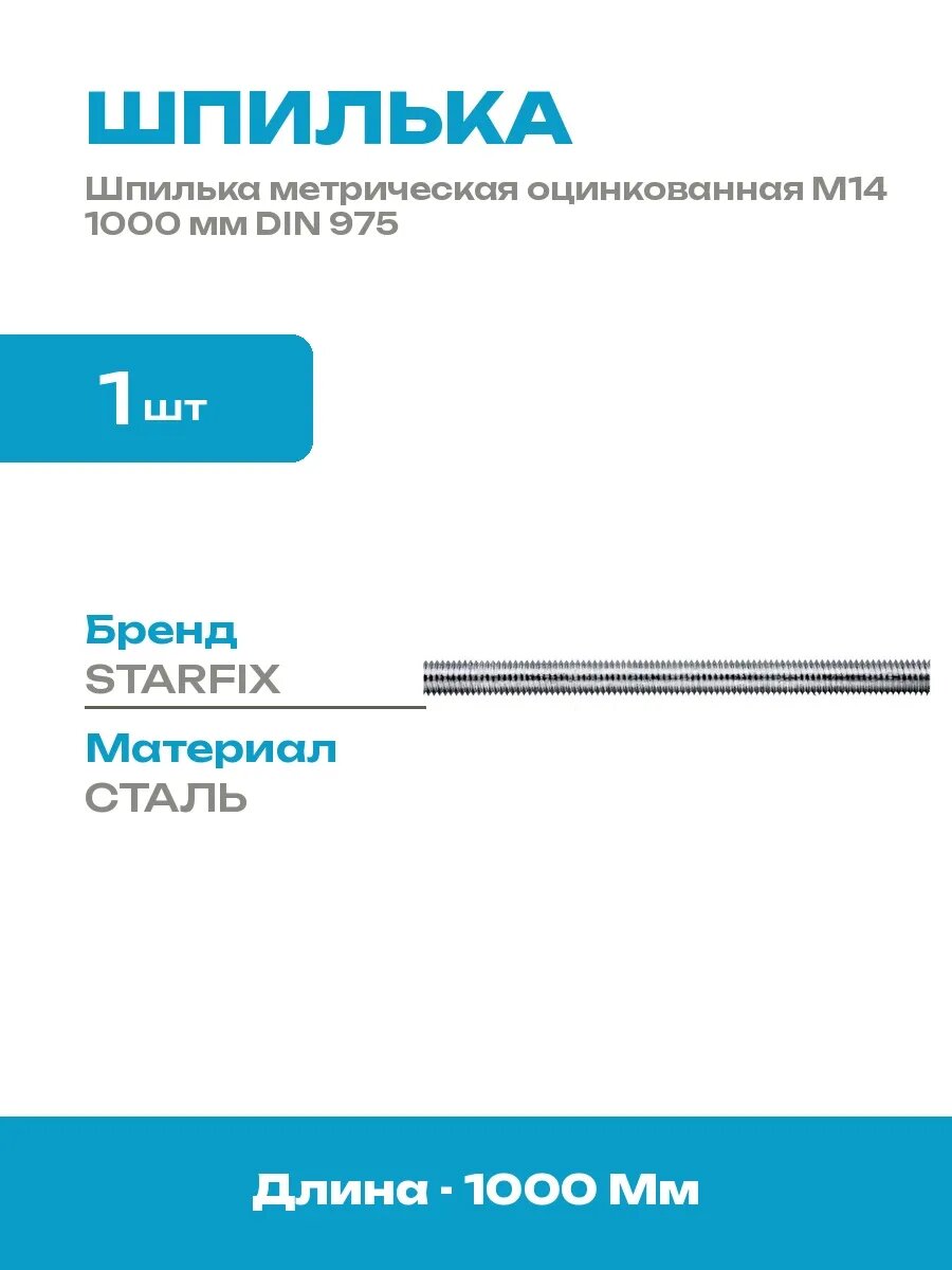 Резьбовая шпилька М14 1000 мм DIN 975 оцинкованная 8.8