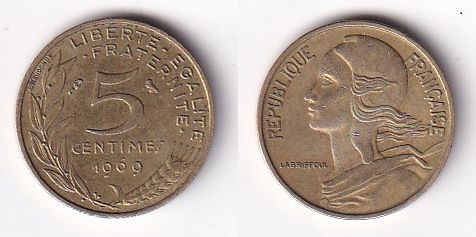 Франция 5 сантимов 1969 год