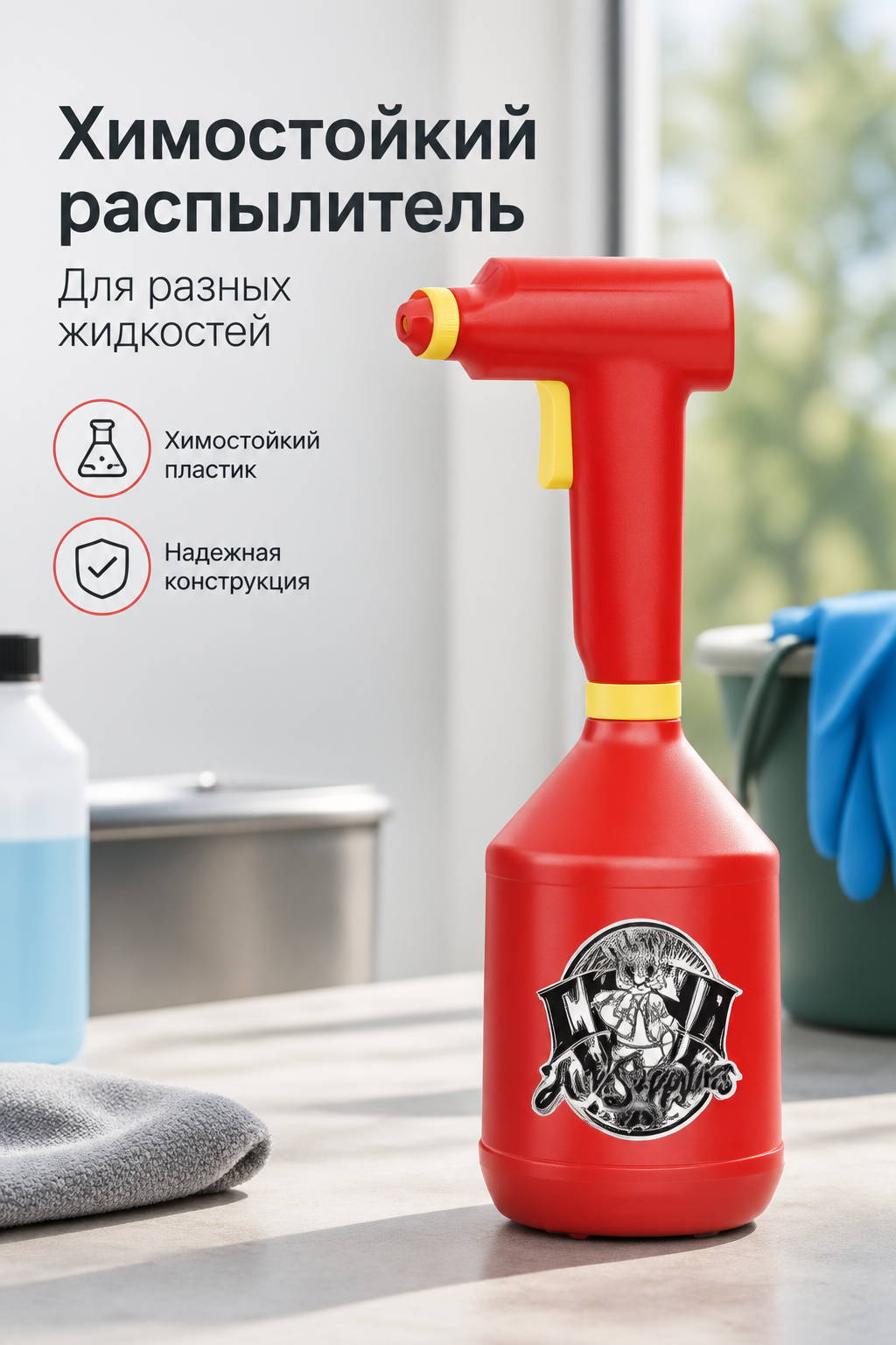 Химостойкий распылитель для жидкости, красный корпус, пластик ABS, артикул 5350549122