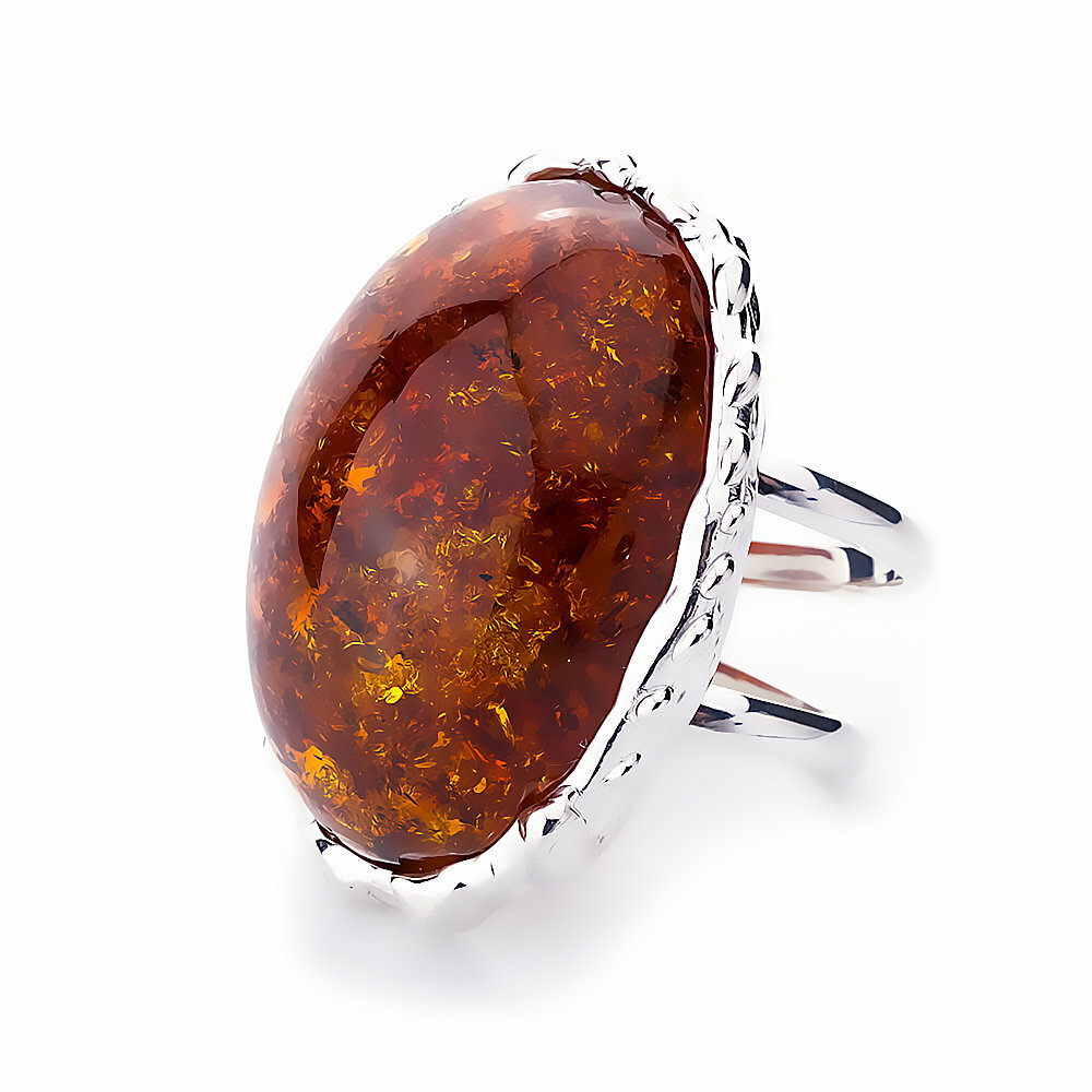 Кольцо Amberprofi, серебро, 925 проба, родирование, янтарь