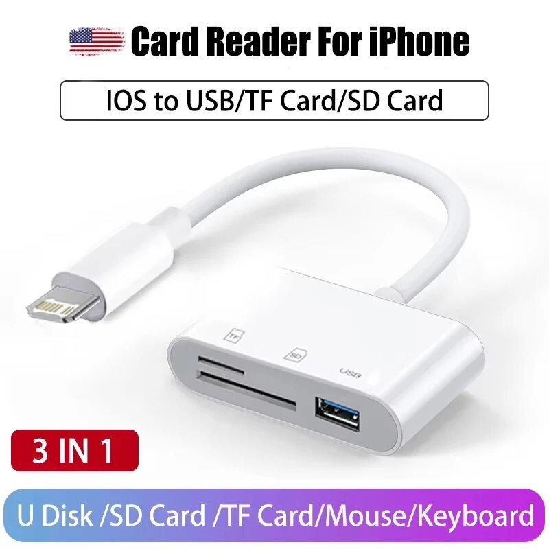 Устройство для чтения карт памяти SD/TF для iPhone, адаптер для камер Samsung, for iPhone 3in1
