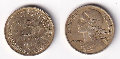 Франция 5 сантимов 1977 год