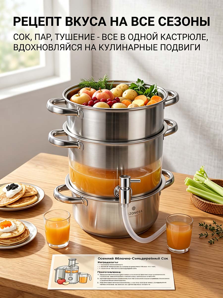 Соковарка 3 яруса 8 л нержавеющая сталь
