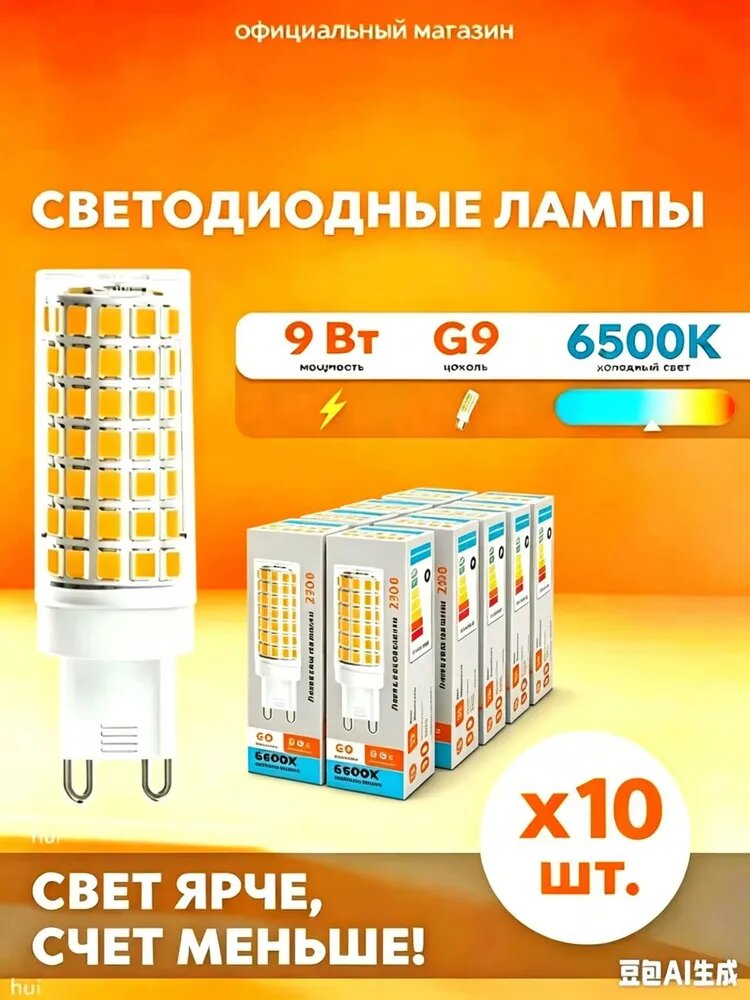 Лампочка, Цоколь: G9, 9 Вт, Светодиодная, 10 шт.