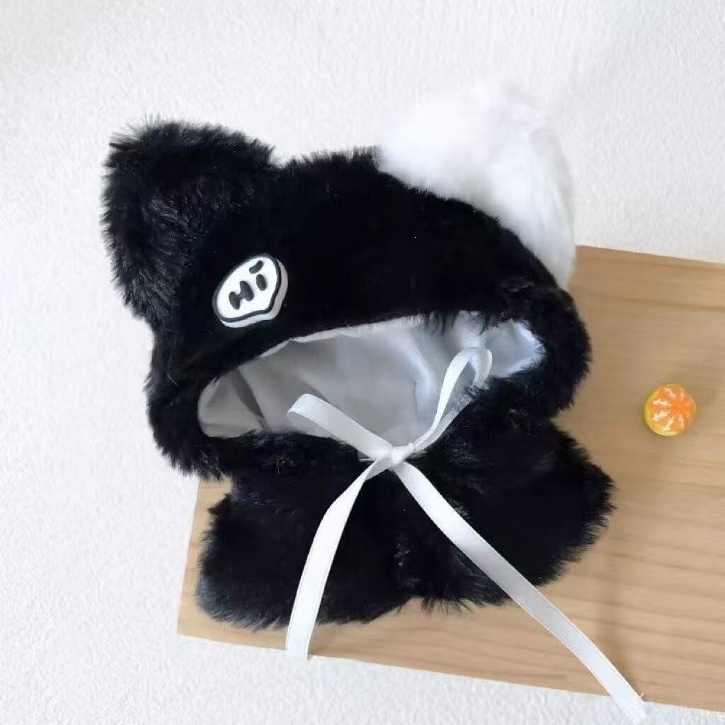 Hi черный плащ для кукол 10-15 см, мягкий фур дизайн, детская одежда