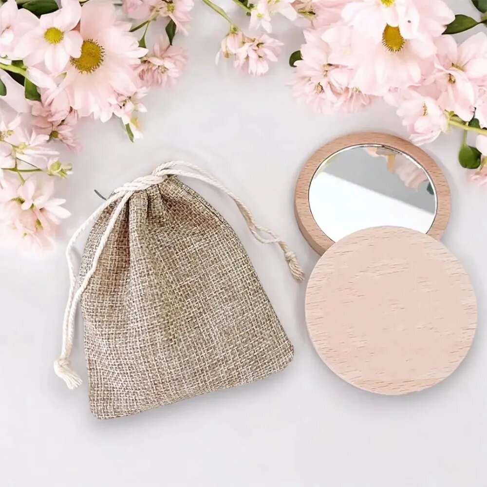 Деревянное карманное зеркало с мешочком, 70pcs