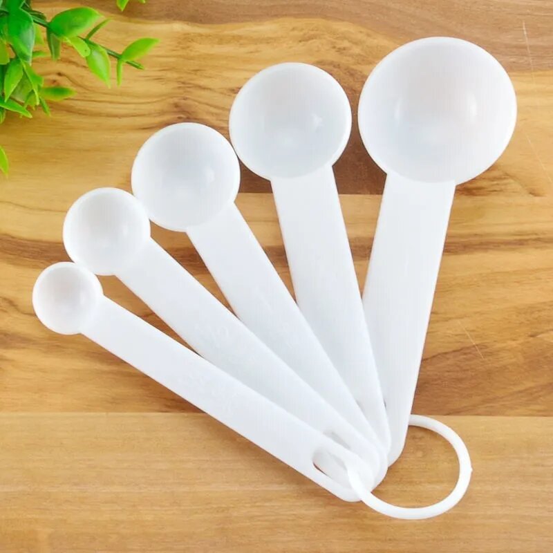 Мерные ложки 5 шт, пластик, фиолетовый, черный, белый 5pcs-set White
