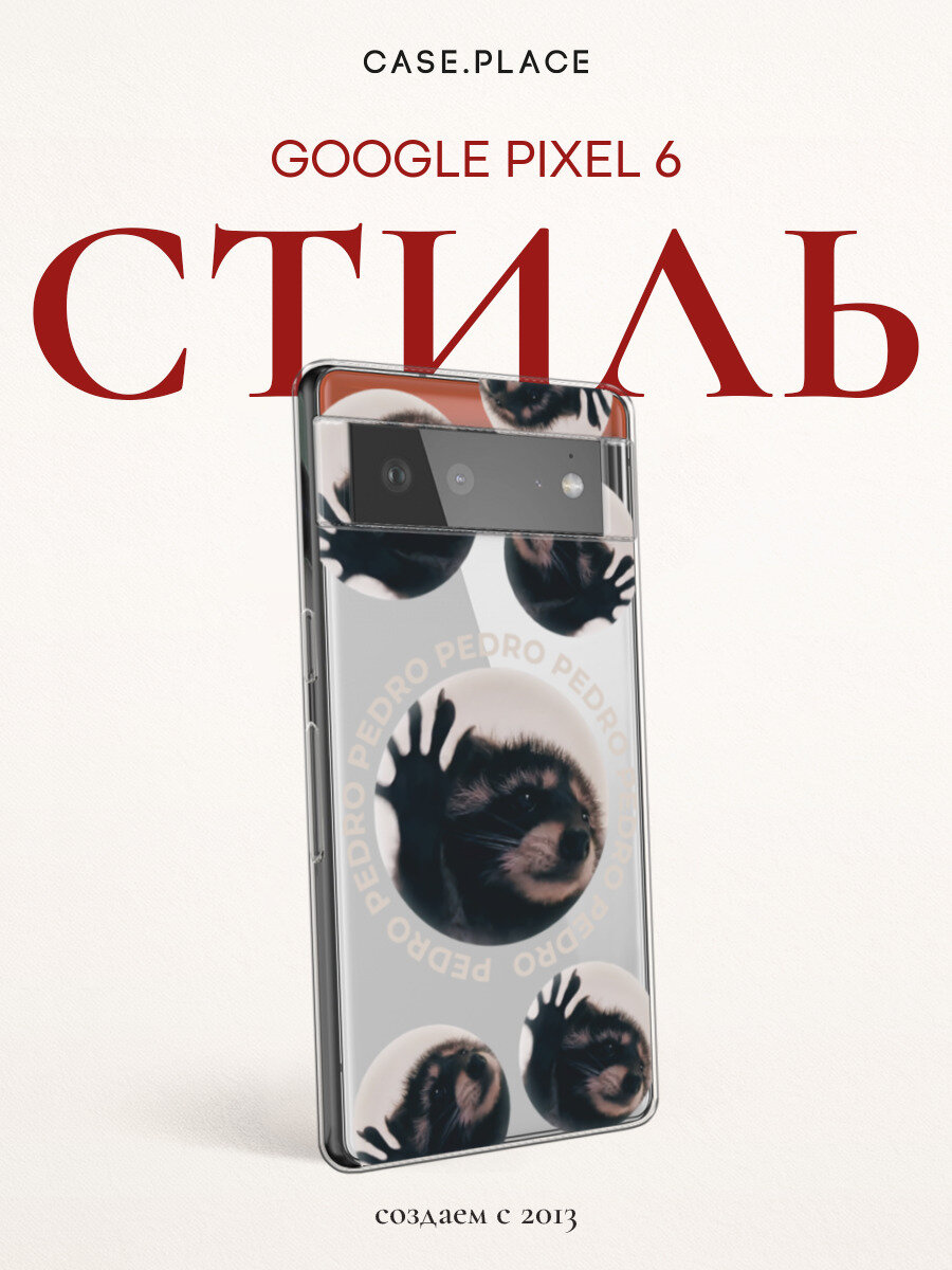 Чехол на Google Pixel 6 / Гугл Пиксель 6 с принтом Енот Педро, прозрачный
