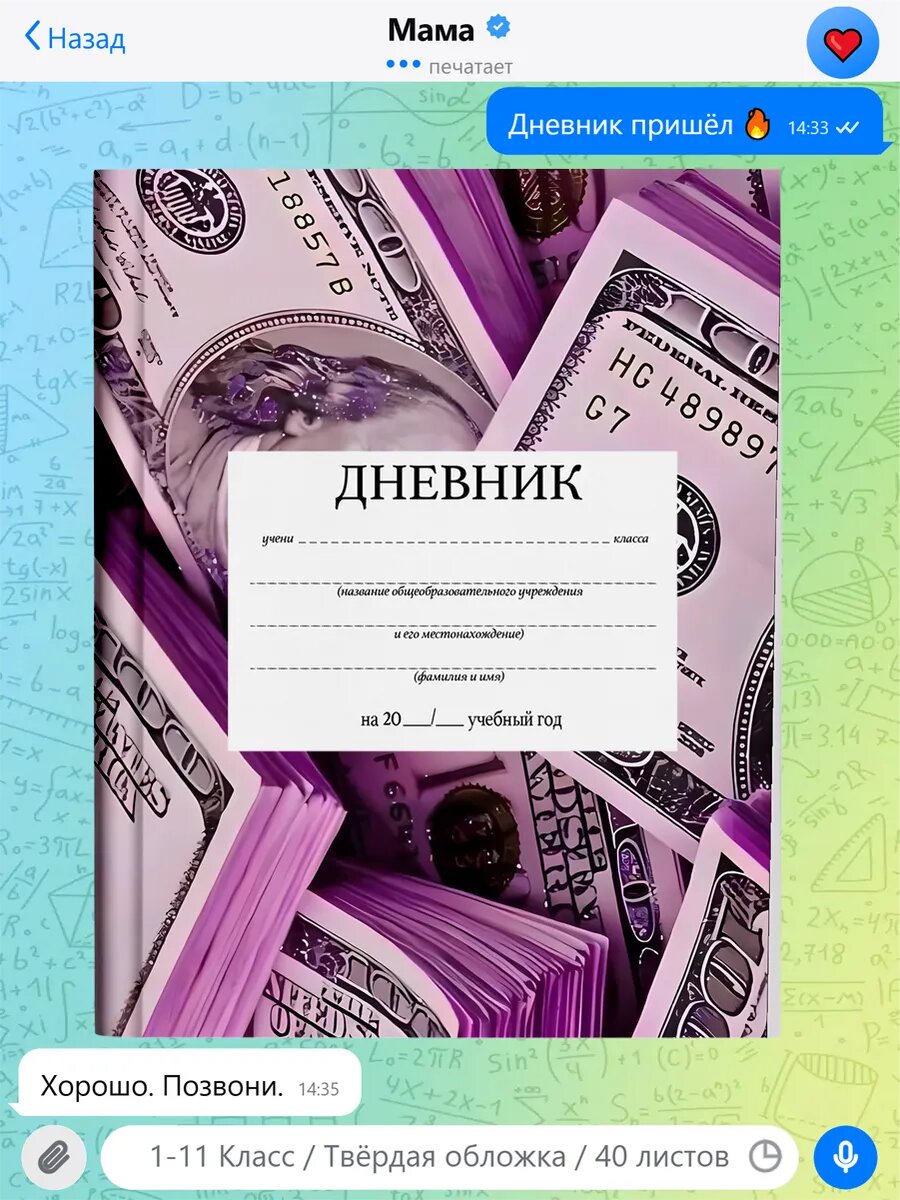 Школьный дневник с принтом Деньги