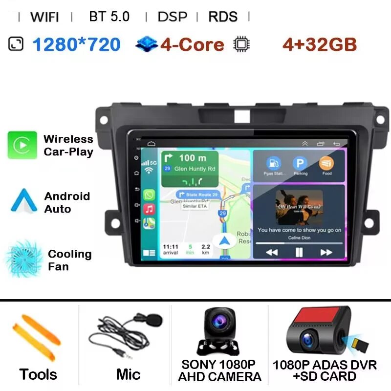 Автомобильная магнитола с Android 16 и CarPlay для MAZDA CX-7 2007-2014 годов 4G-32G CAM DVR