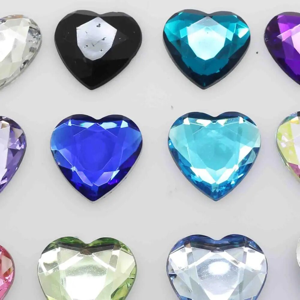 Стразы сердце акриловые Mix Color 30мм 20шт