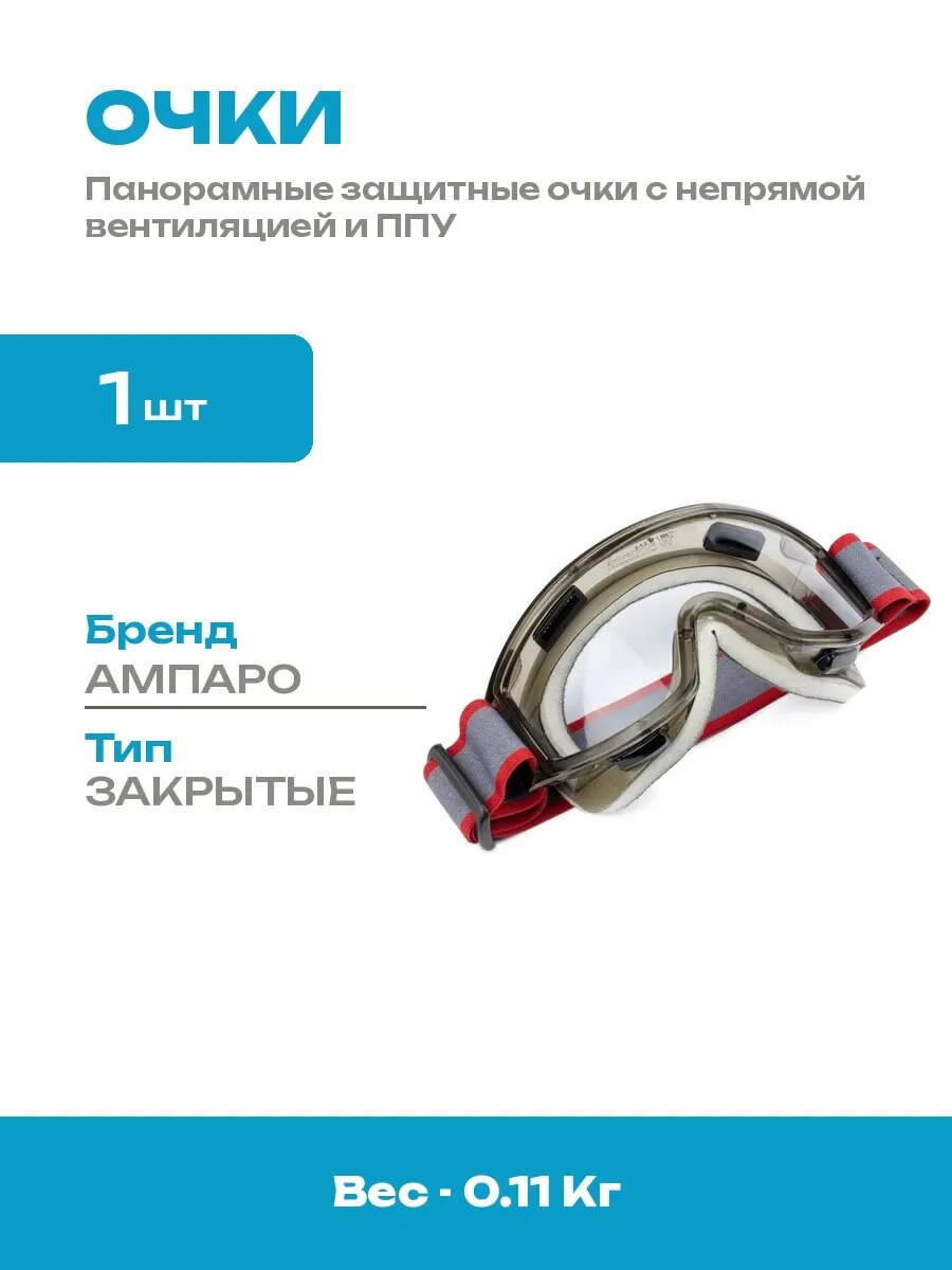 Очки поликарбонатные закрытые прозрачные с защитой от пыли