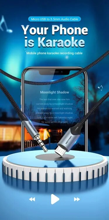 Кабель VENTION BDGBG, micro USB B (m) (прямой) - Jack 3.5 (m) (прямой), 1.5м, серый