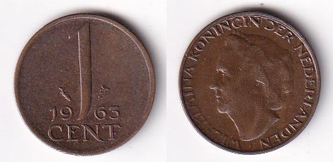 Нидерланды 1 цент 1963 год